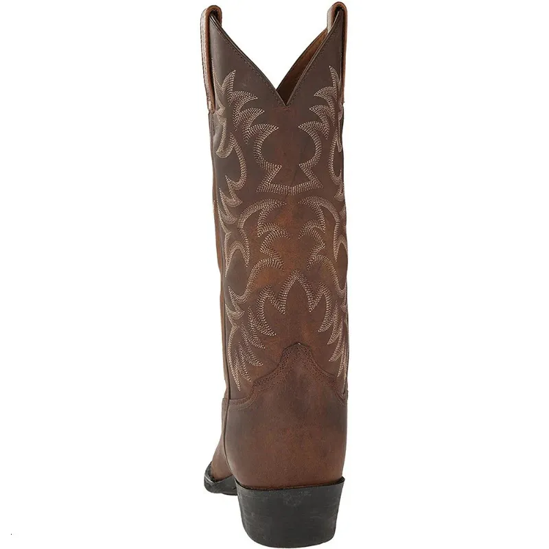 Men Western Cowboy Boots Mid-Calf Pointed Toe Slip-On Embroidery PU ...