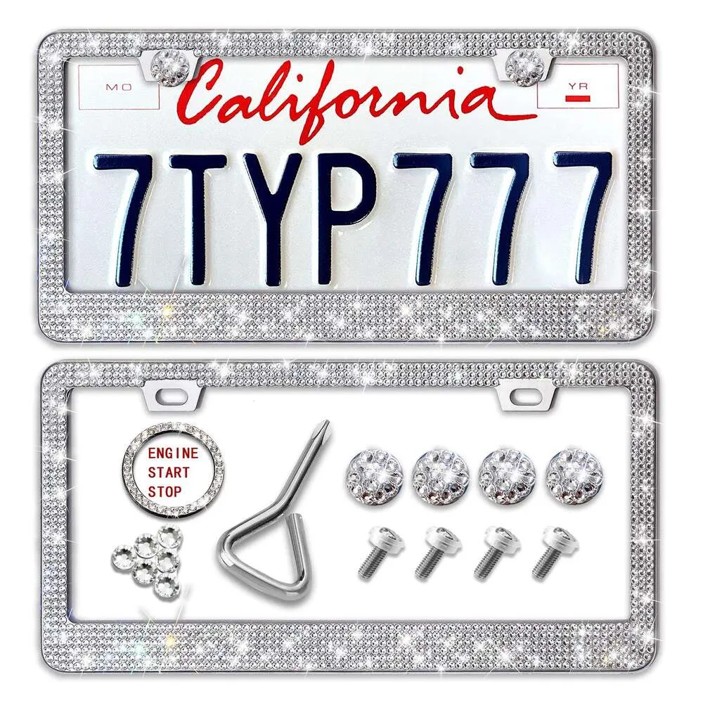 Sparkling Crystal License Plate Frame: Bling Car Decor, Set of 2, Easy ...