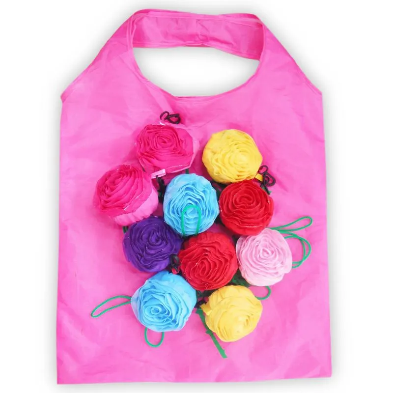 Rose Foldable Grocery Bags Large Reusable Eco Friendly Shopping Tote ...