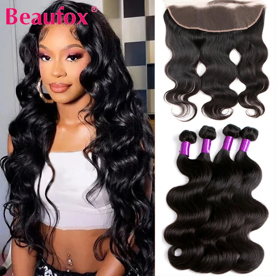Luxurious Body Wave Human Hair Bundles with 13x4 Transparent Lace ...