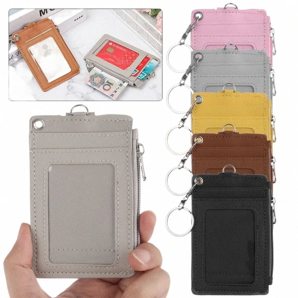 PU Leather Bus Card Holder With Strap Wallet With Keychain And Coin ...