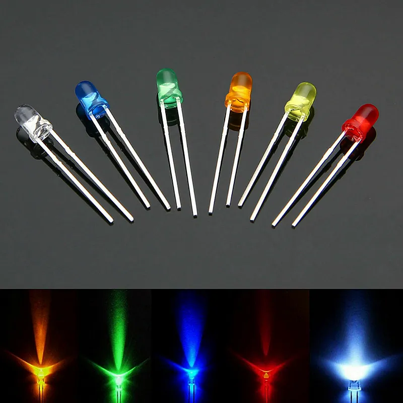 3mm & 5mm Pre-Soldered LED Diodes Kit, Assorted Colors White, Green ...