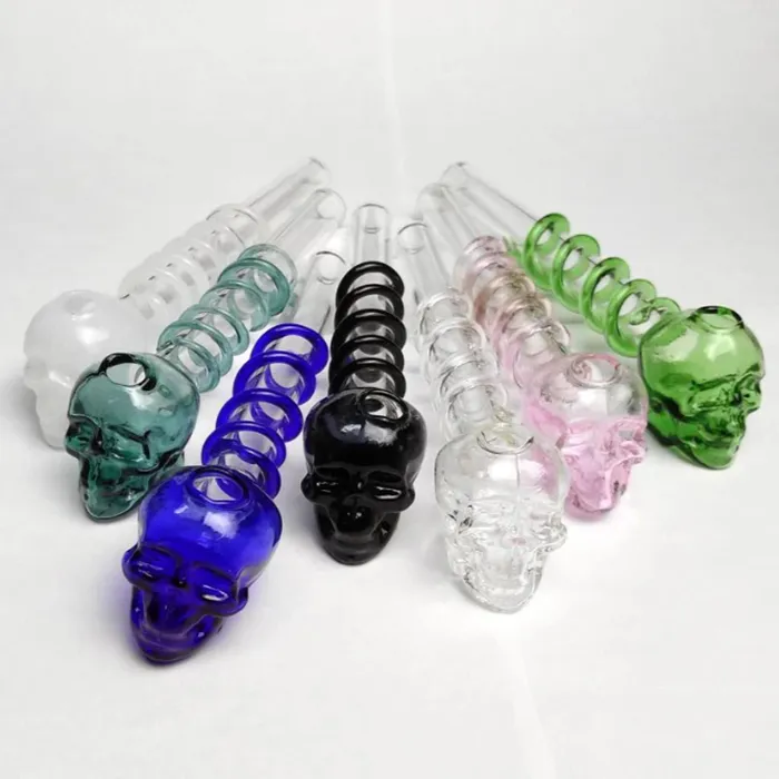 Pyrex Thick Spiral Skull Glass Smoking Pipes Colorful Straight Tube Dry ...