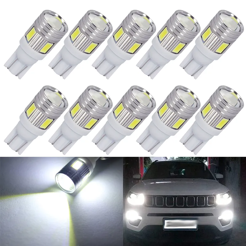 T10 W5W LED Bulbs - 10-Pack 5630 10SMD 7000K White Auto Interior Lights ...