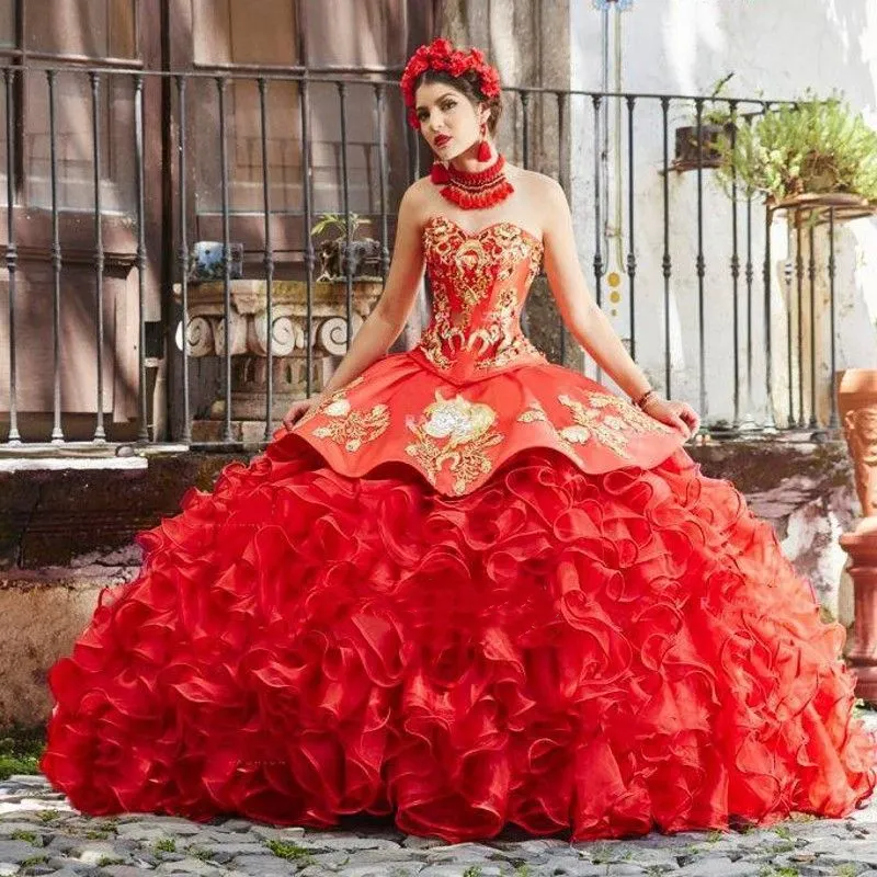 Red Sweetheart Ball ball gowns Quinceanera Dress with Vintage ...
