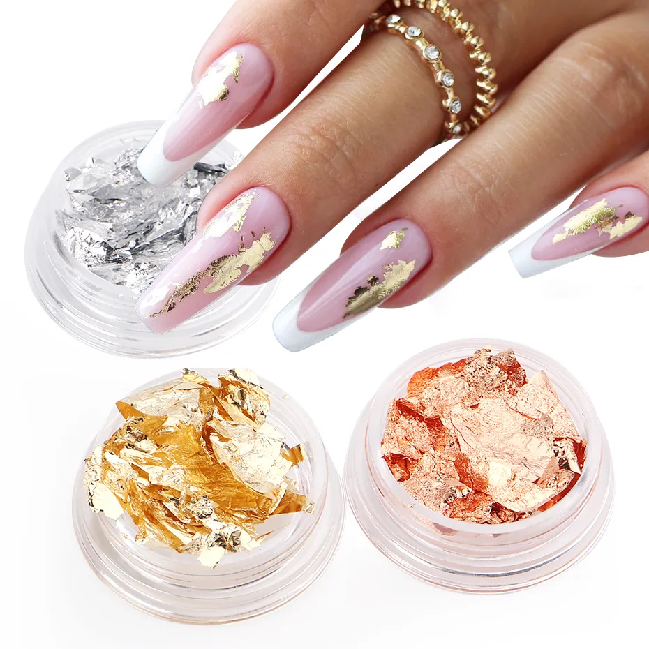 DHgate.com:"Iridescent Nail Art Foil Flakes: Gold & Silver Glitter ...
