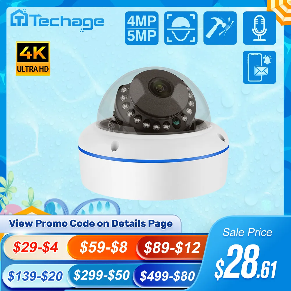 4MP/5MP H.265 PoE IP Camera, Indoor Vandal-Proof Dome Security Camera with Audio, P2P, Onvif ...