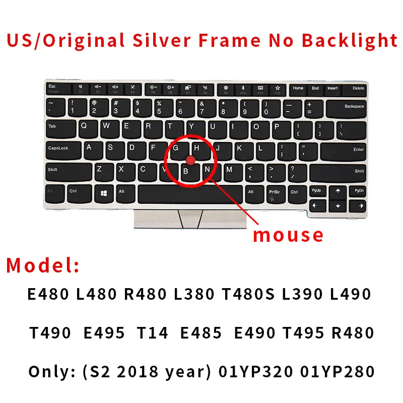 US Replacement Keyboard for Lenovo Thinkpad Laptops E480 L480 L380 ...