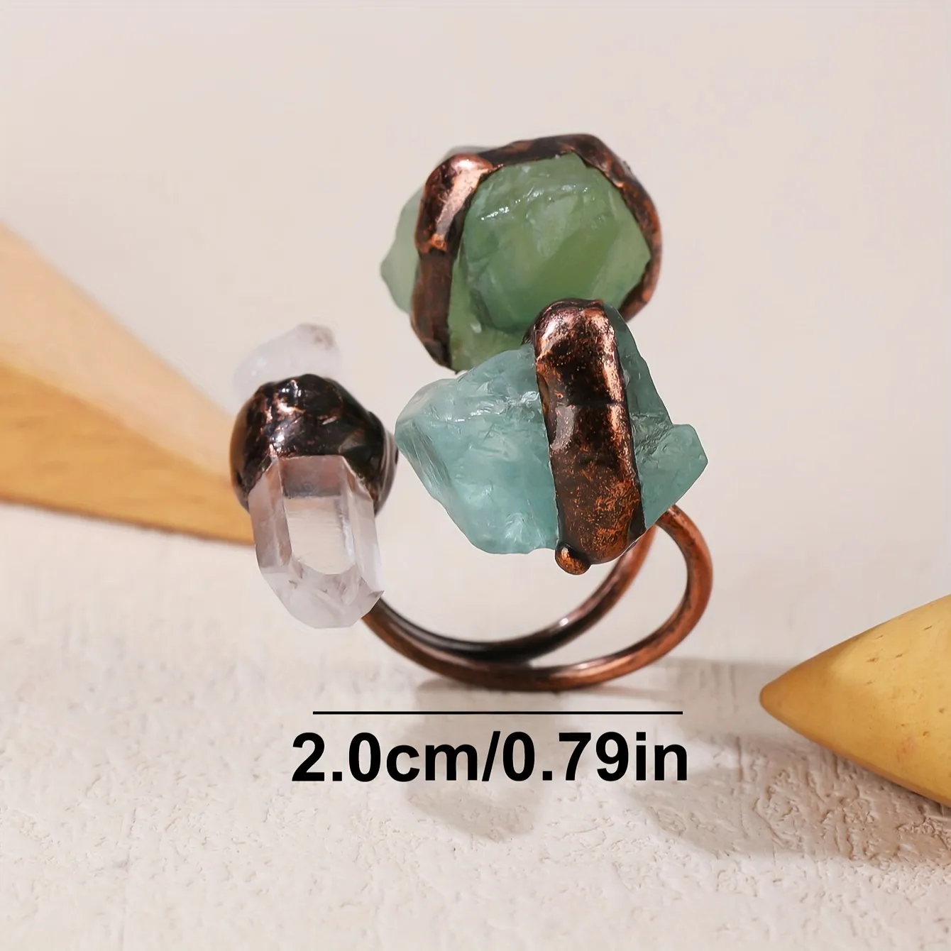 Healing Stone Fluorite Green White Crystal Ring Natural Gemstone Adjustable Handmade Jewelry for ...
