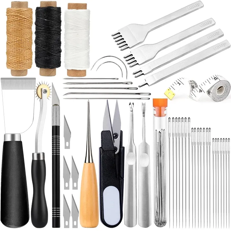 LMDZ Leather Craft Tools Kit Hand Sewing, Stitching, Carving, Saddle ...