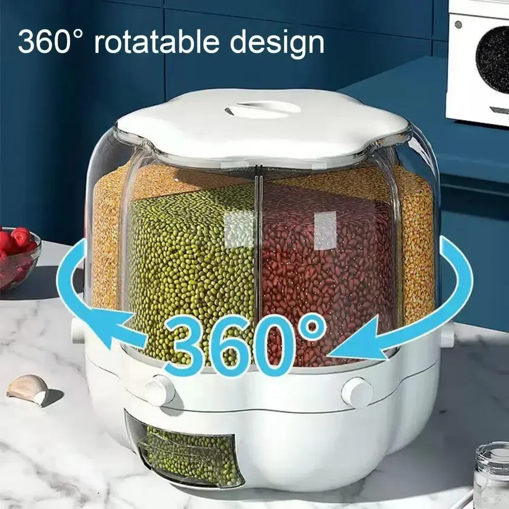 Kitchen Rice Grain Storage Container, 360° Rotating Rice Bucket, Sealed ...