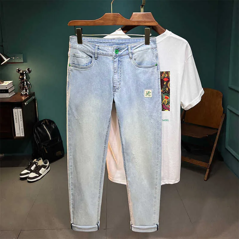 Slim 2024 Mens Fit Small Feet Nine Point Jeans Elastic Versatile Summer ...