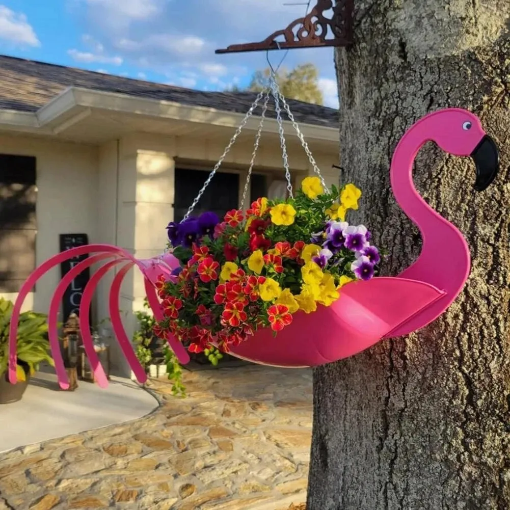 Exquisite Parrot Flamingo Metal Flower Pot, Rust-proof Hanging Planter ...
