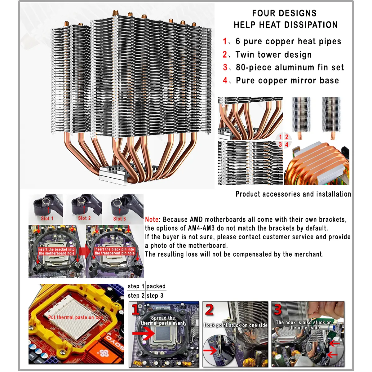 x99 Processor Cooler 6 Heat Pipes CPU Cooler for Intel LGA 2011-V3 1700 ...