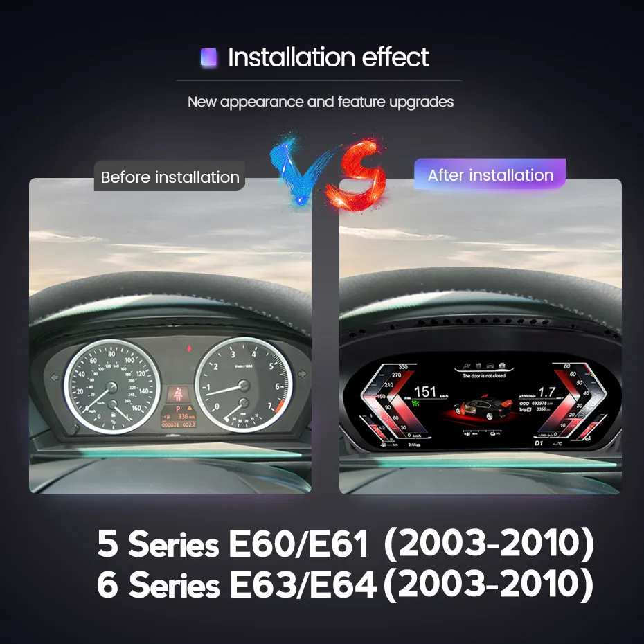 Original 12.3'' Car Digital Instrument Cluster LCD Dashboard for BMW 5 Series E60 E61 E63 E64 ...