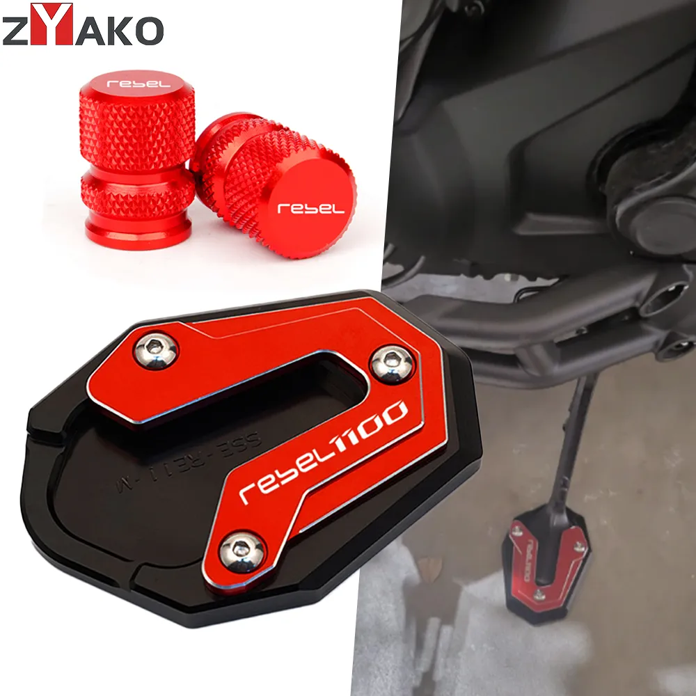 Motorcycle Kickstand Support Pad with Tire Valve Caps - Aluminum Alloy ...