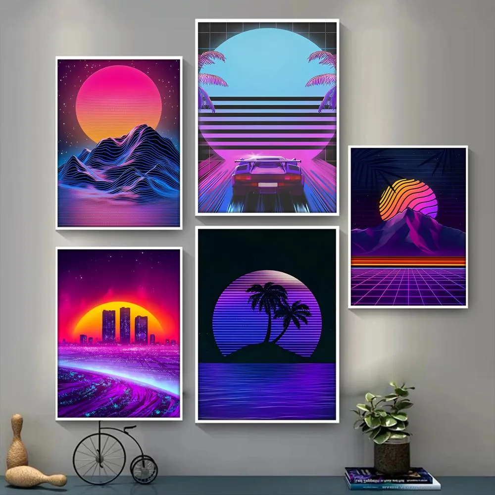 Neon Retrowave Synthwave Whitepaper Poster Sunset Wall Stickers For ...