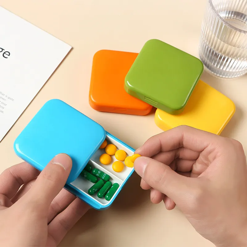 Candy Color 2-Grid Portable Pill Box: Push-Pull Mini Medicine Organizer ...