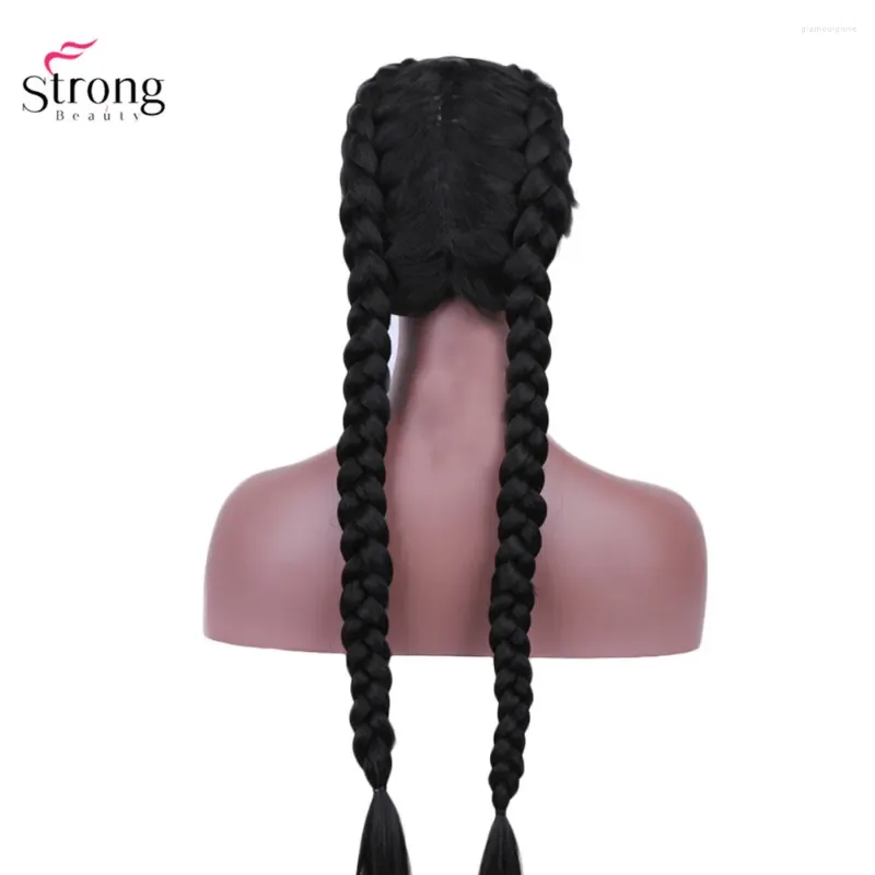 Black Synthetic Lace Front Wig with Baby Hair: Long Dual French Braid ...