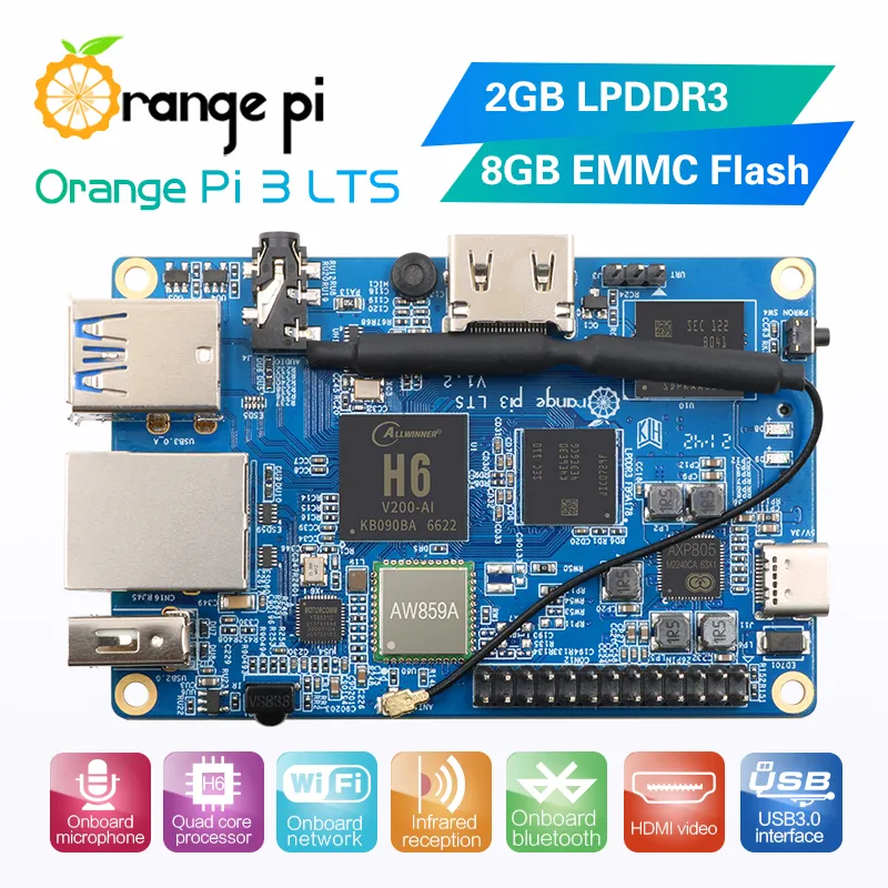 Orange Pi 3 LTS H6 Computer: 8GB EMMC, 2GB RAM, WiFi,... From Ddmyday ...