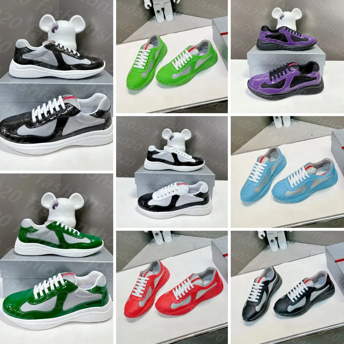 Mens Designer Rubber Patent American Cup Leather Sneakers Flat, Sports ...