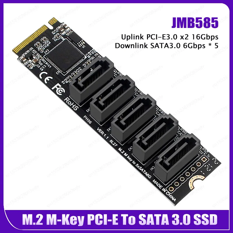DHgate.com:2024 M.2 NVMe SSD to SATA 3.0 Converter Card with 5 Ports ...