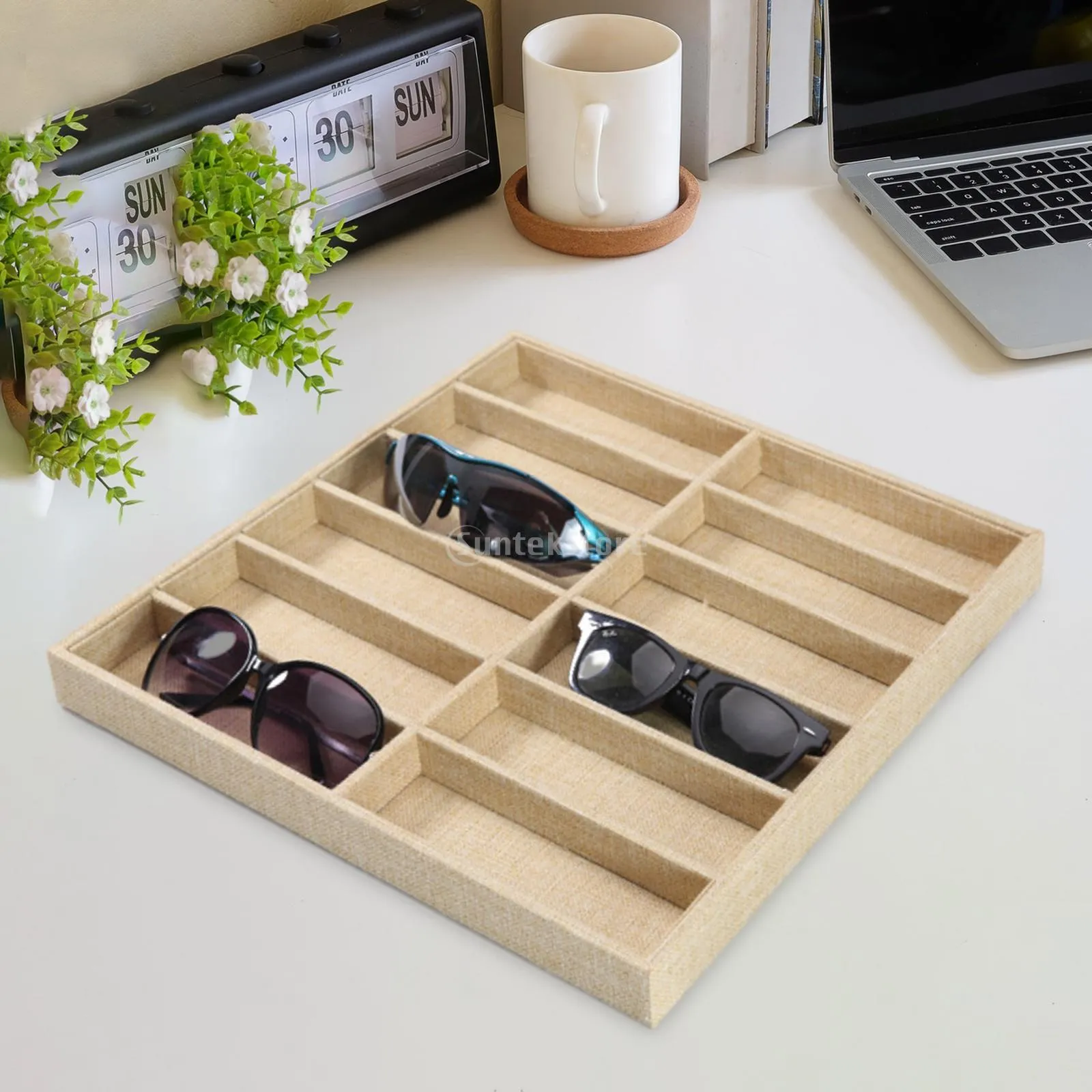 Elegant PU Leather 12-Slot Eyeglass Storage Box for Home, Travel, and ...
