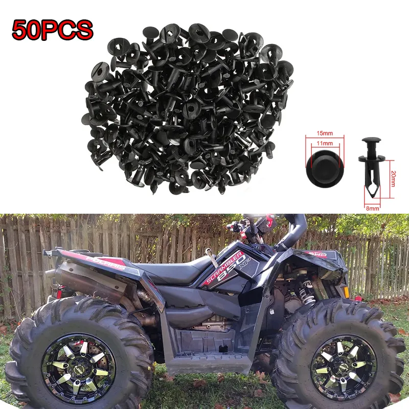 50-Pack ATV UTV Plastic Rivet Kit, Black Body Rivets 7661855 293105230 ...