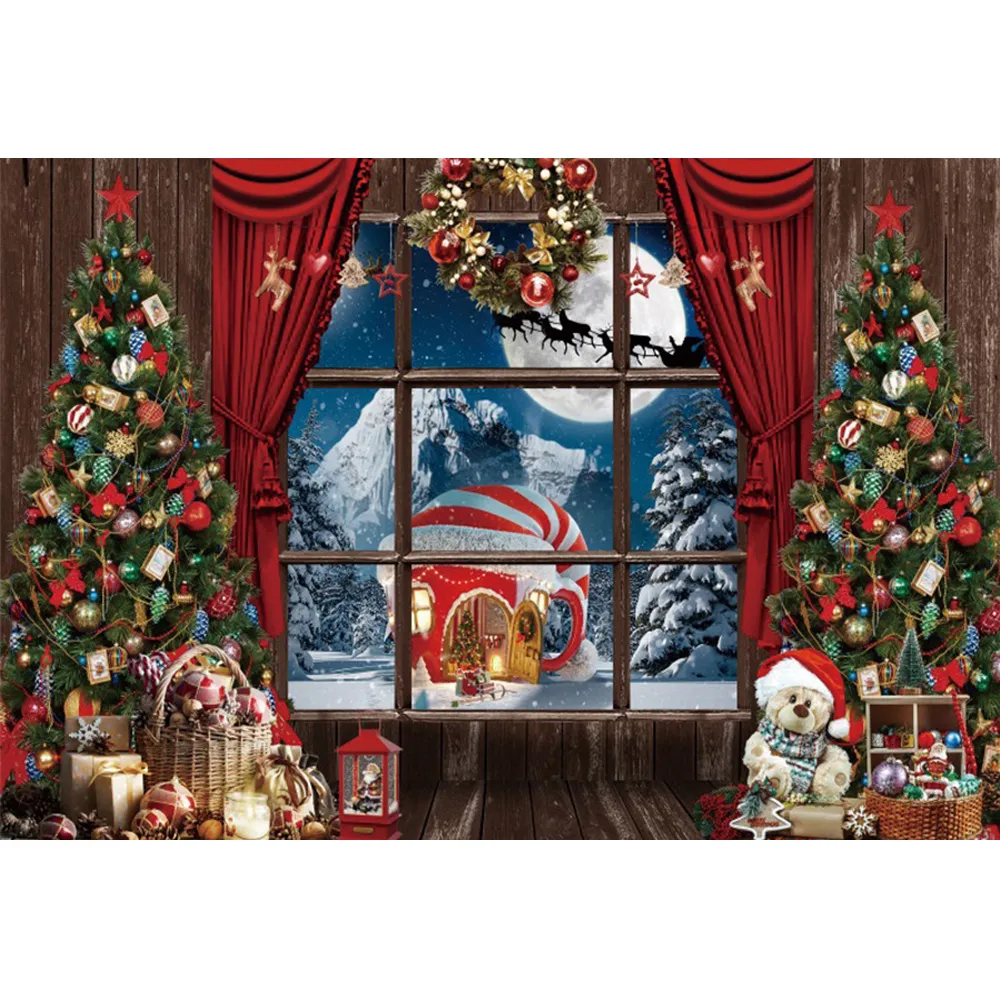 Merry Christmas Photography Backdrops Santa Claus Window Gifts Party ...