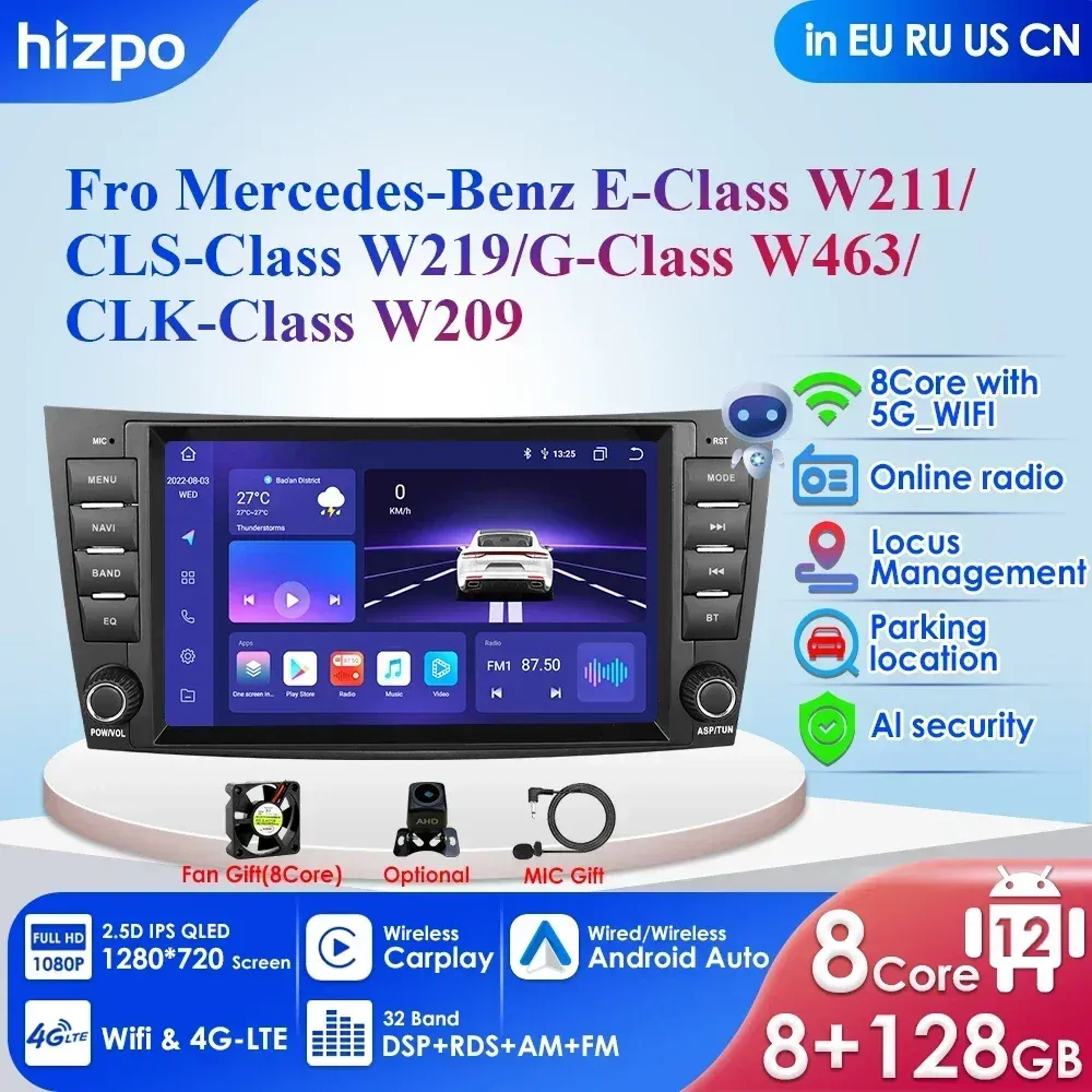 Carplay 4G LTE 8'' 2Din Android Car Radio GPS For Mercedes Benz E Class ...
