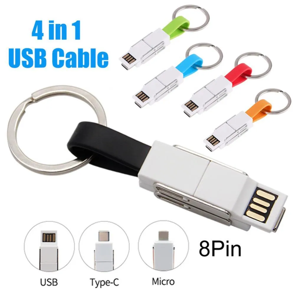 4 in 1 Magnetic Micro USB Dual Type C Charging Data Cable Keychain for ...