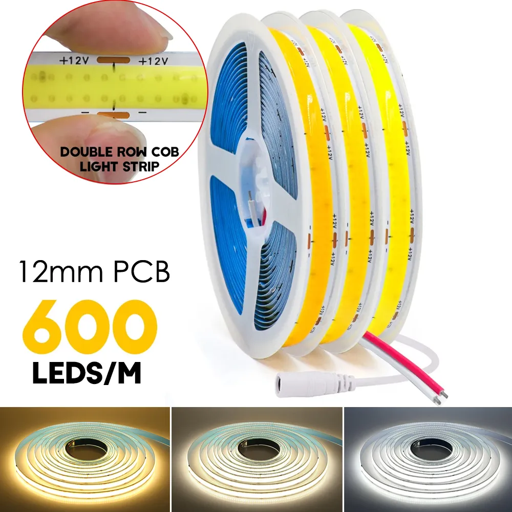 COB LED Strip Lights Super Bright 600 LEDs/M, Flexible, Dimmable, RA90 ...