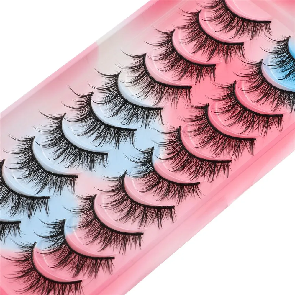 Synthetic Mink Fluffy Cluster Fake Eyelashes Natural Cat-Eye Anime ...