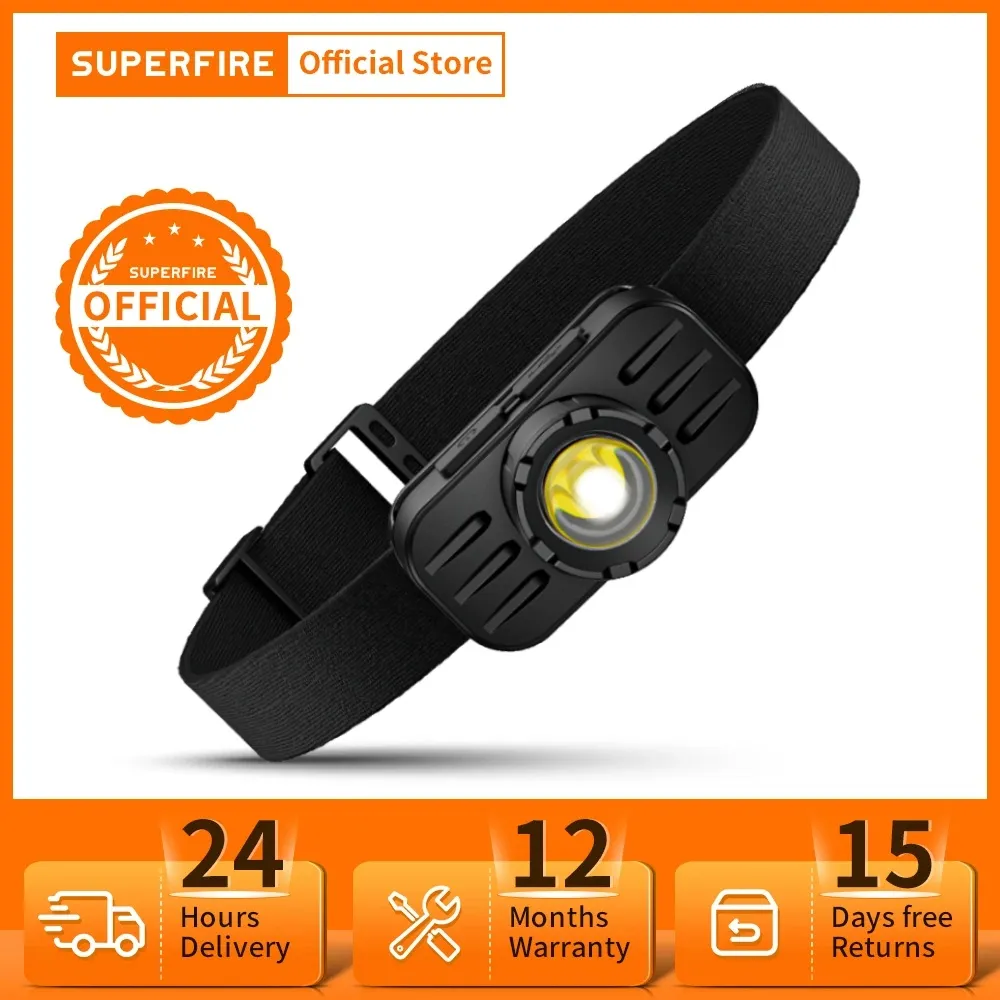 SUPERFIRE HL80 USB-C Rechargeable LED Headlamp Flashlight with Zoom and ...