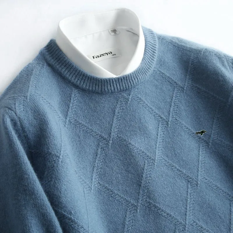 Men's Cashmere O-Neck Sweater - Warm, Thick, Loose Fit, Casual Knit ...