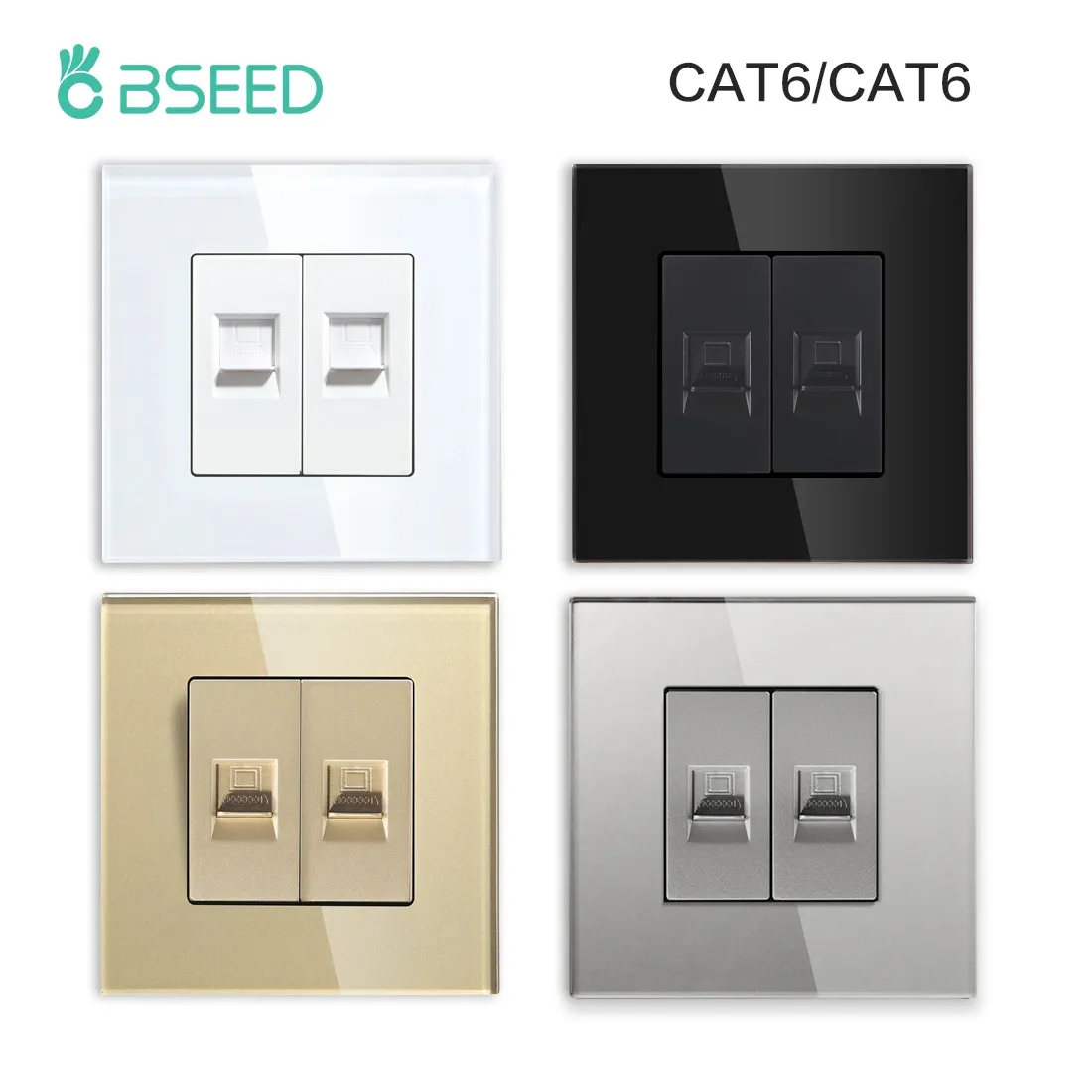 DHgate.com:CAT6 Network Wall Sockets with Dual Internet Ports, EU Standard Glass Panel, 8686mm ...