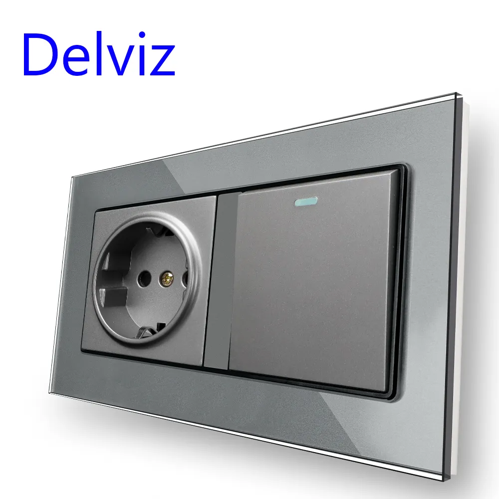 Delviz Double Power Socket Tempered Crystal Glass Panel USB Charging ...