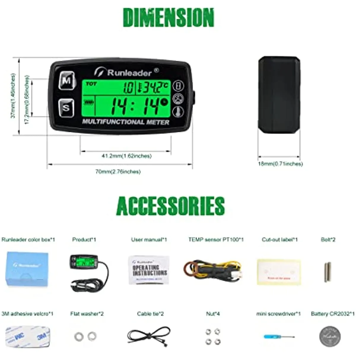 Tach Hour Meter RPM Temp Alert, Engine Temperature Gauge, Waterproof ...