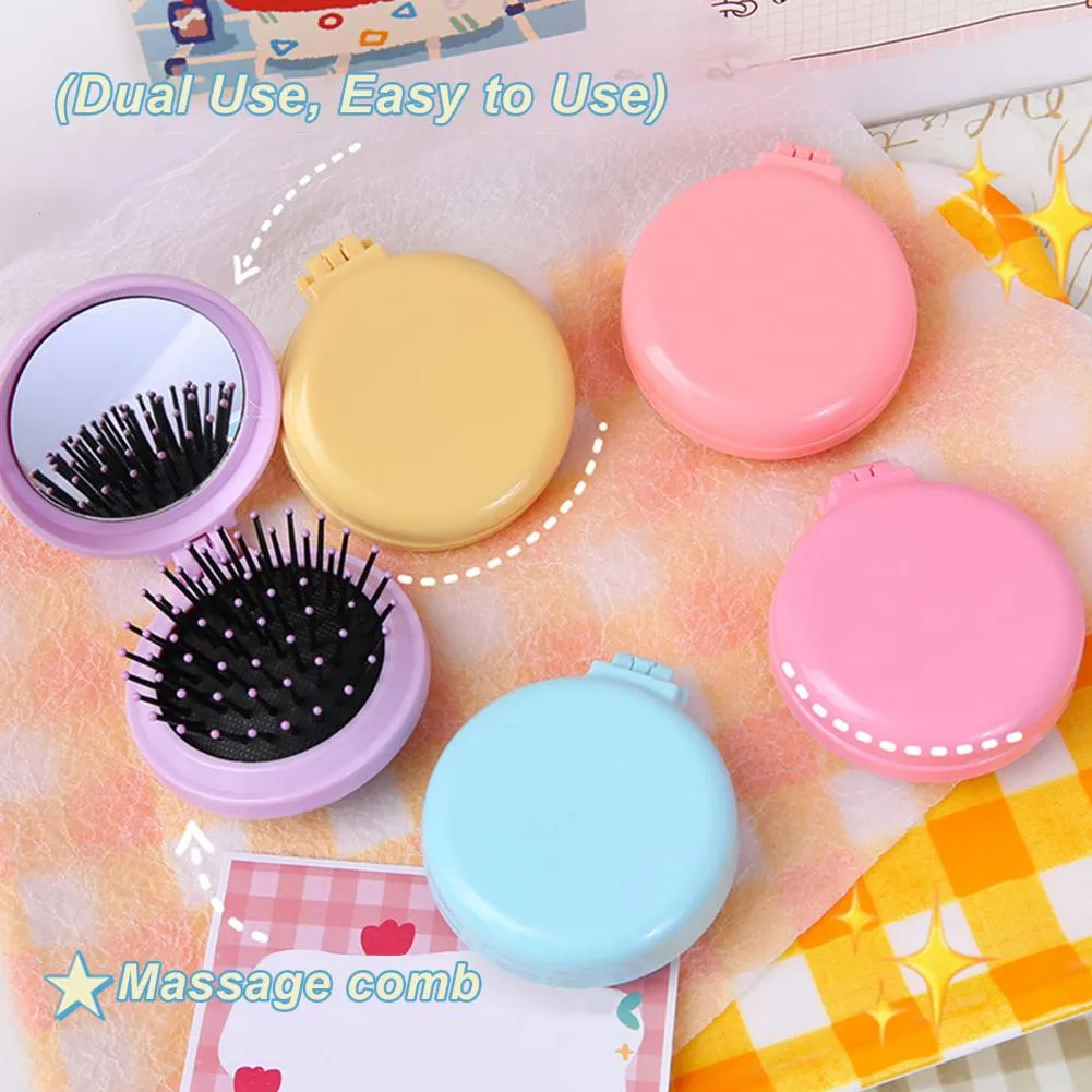 Folding Hair Brush Portable Makeup Mirrors Compact Travel Comb Mirror ...
