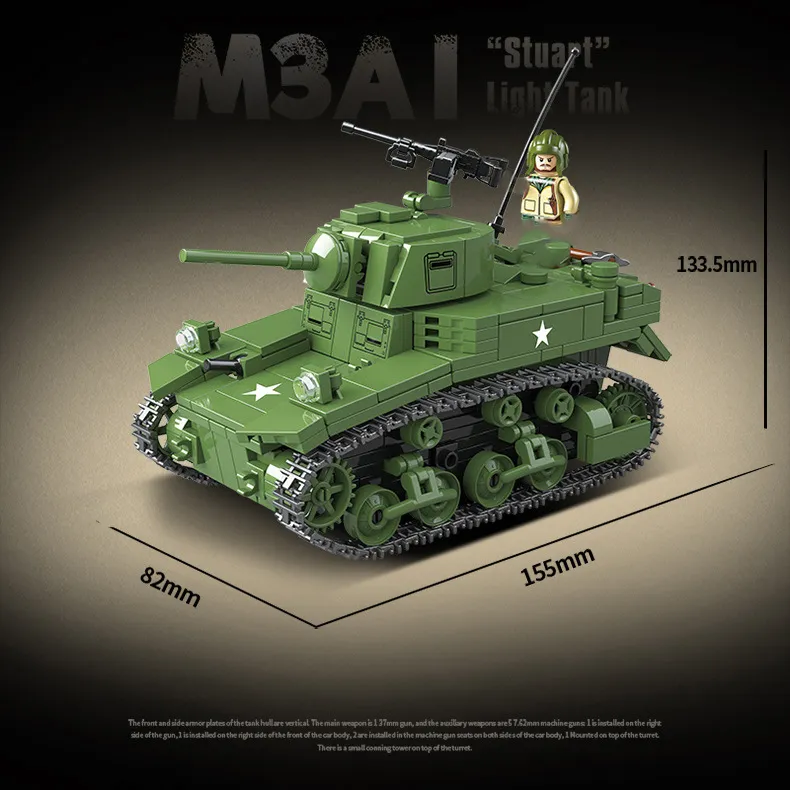 Military Tank Building Blocks Set Realistic Light Tank Model Kit With 3 ...