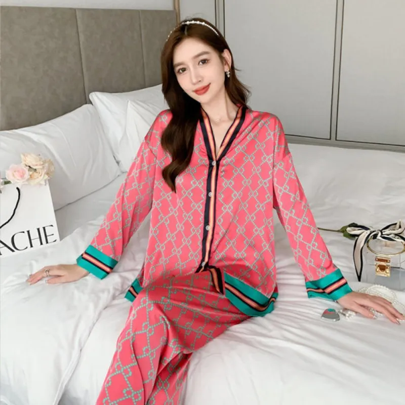 Ice Silk Long Sleeve Cardigan Pajama Set: Silky-Soft Comfy Sleepwear ...
