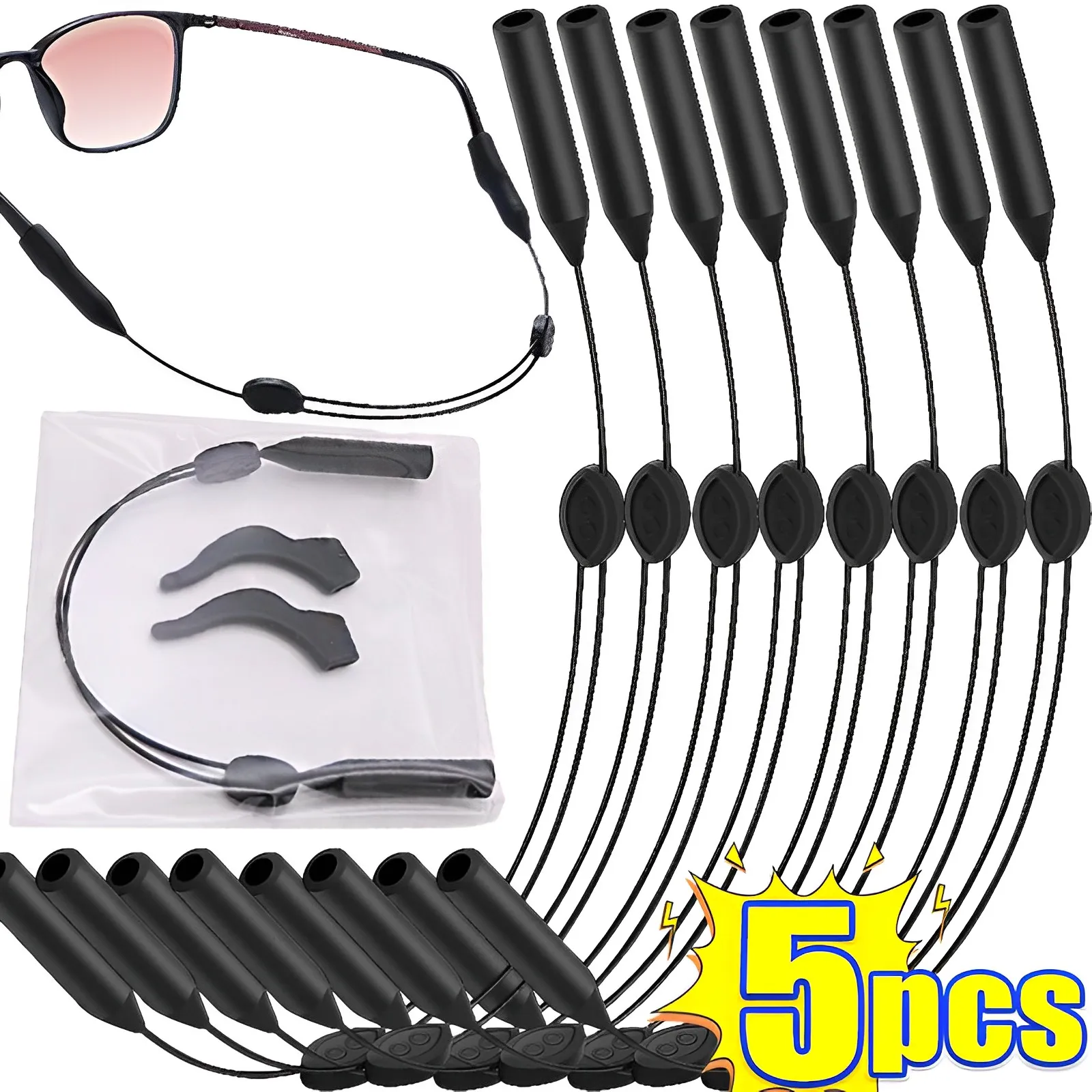 5-Pack Adjustable Eyewear Straps for Sports, Unisex Safety Glasses ...