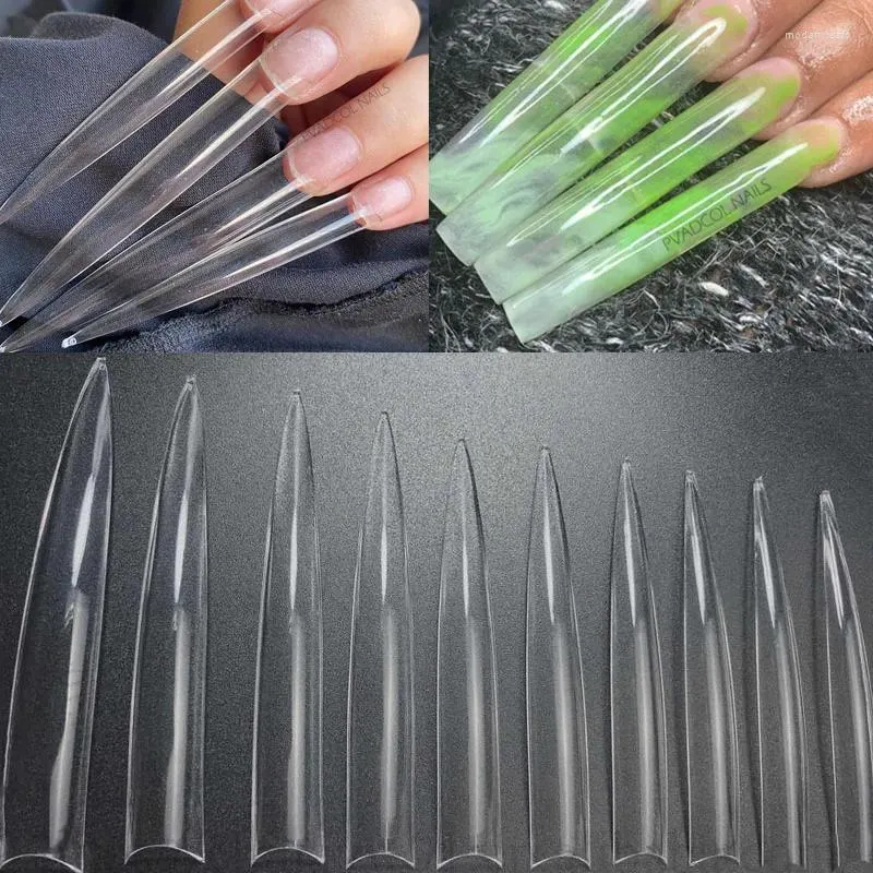 4XL Stiletto Fake Nails - Clear Acrylic Extra Long Half Cover Tips from ...