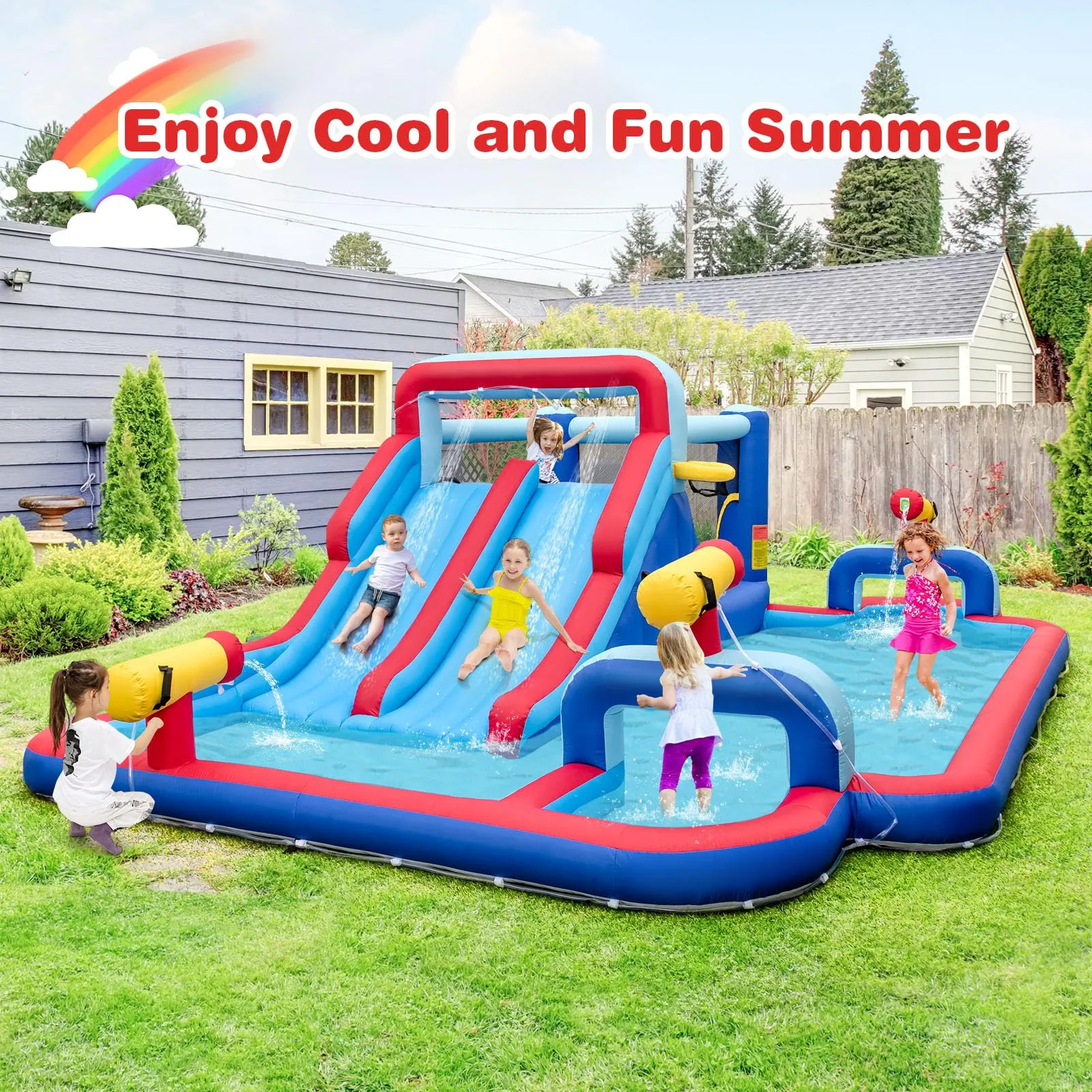 Inflatable Water Slide, 9 In 1 Mega Waterslide Park Bounce House ...