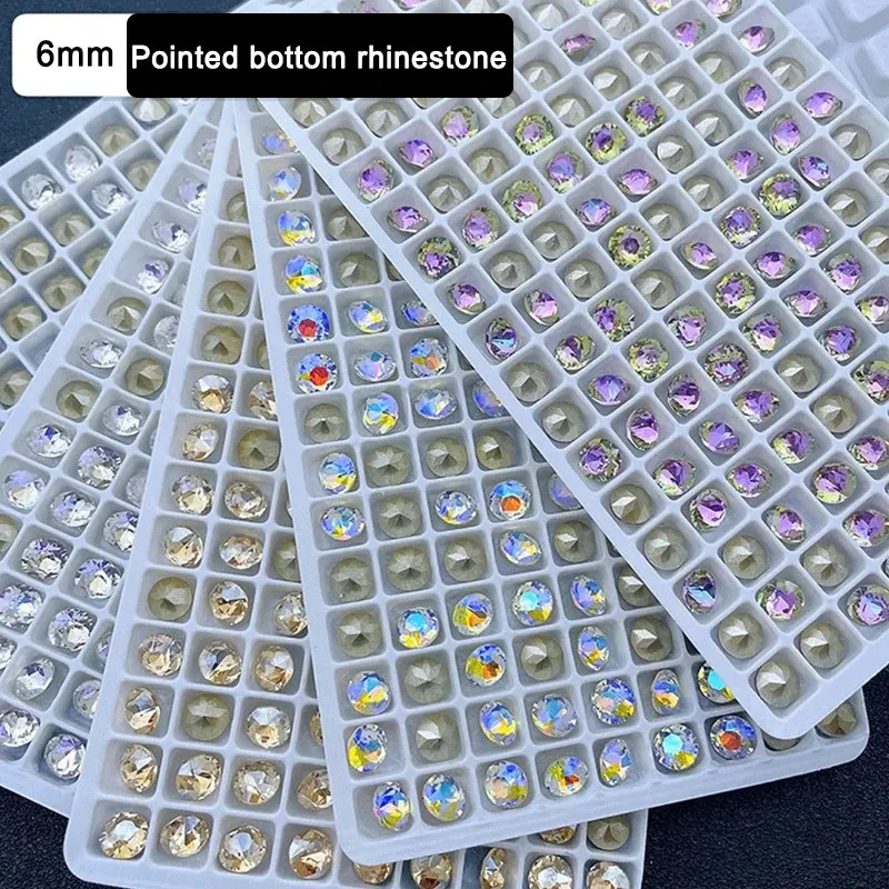 Premium Diamond Shine Nails: 6mm Pointed Bottom Rhinestones for 3D Nail ...