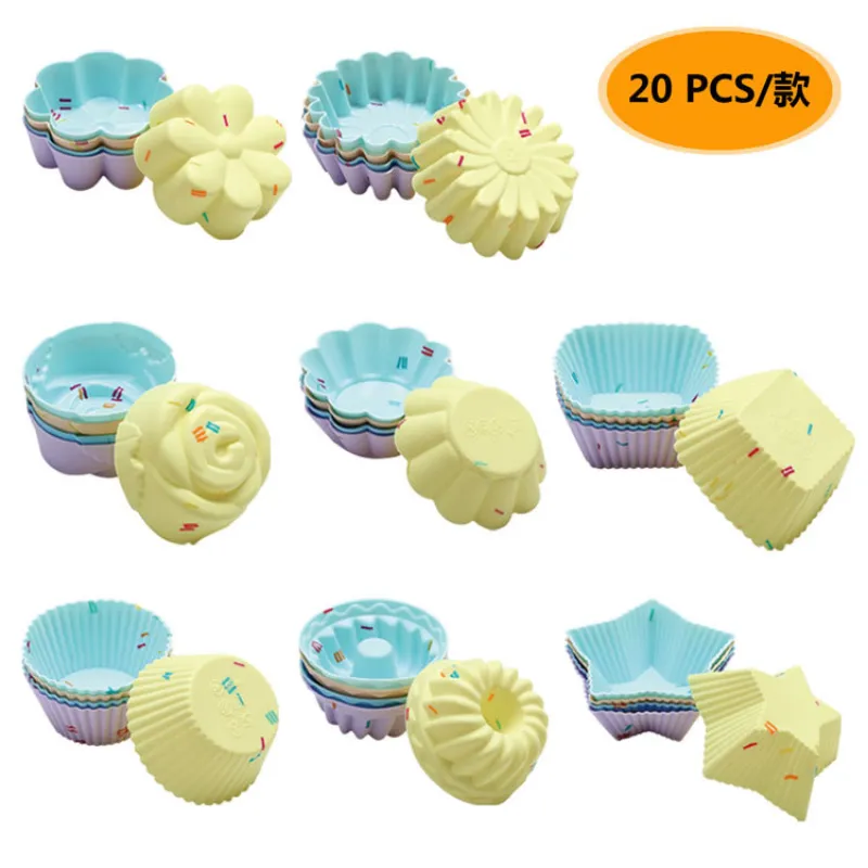 20 Pack Silicone Baking Mold Small Cake Cups White Jelly Pudding Mafen ...
