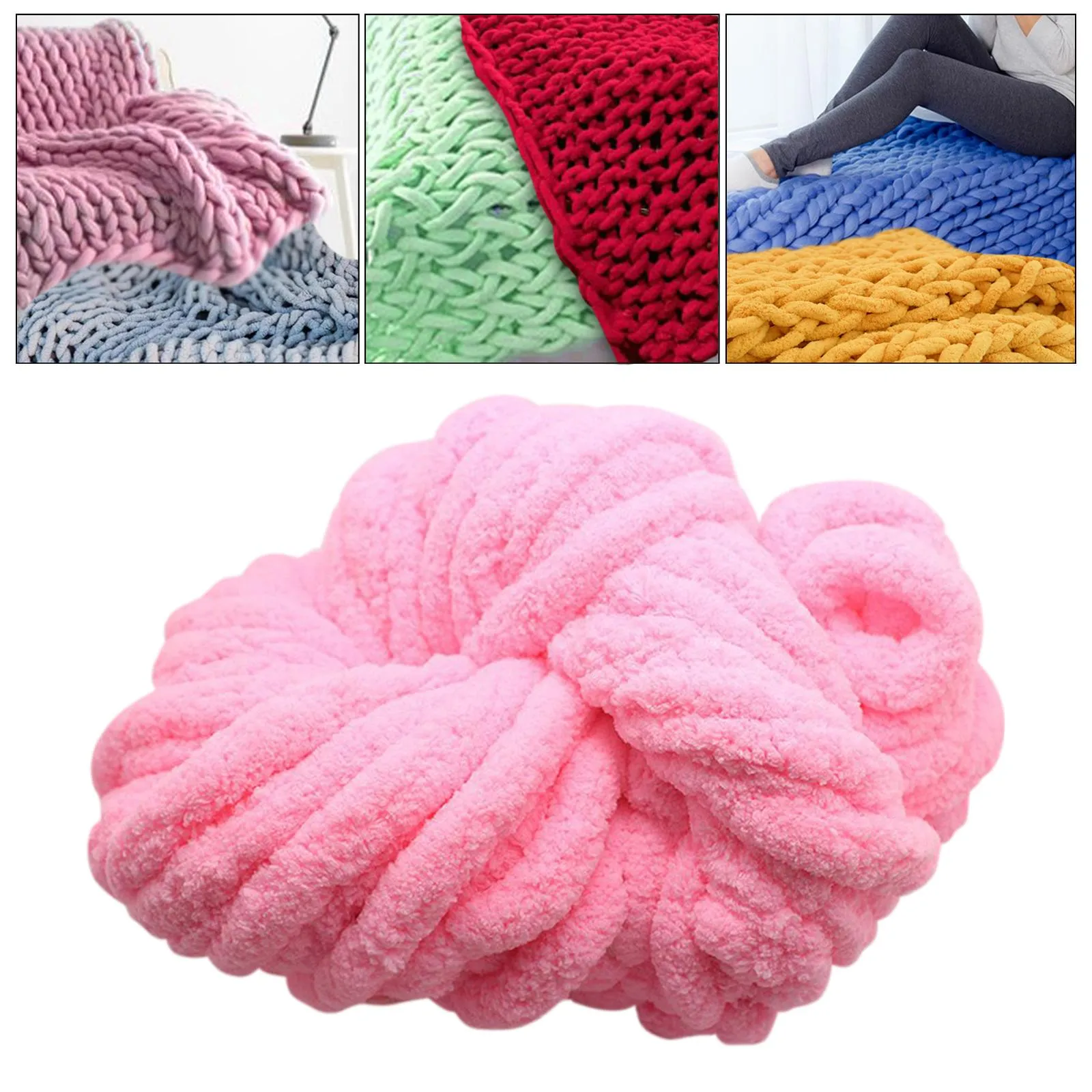 Chunky Chenille Yarn, Jumbo Washable Soft Plush Yarn, Giant Gauge 7 ...