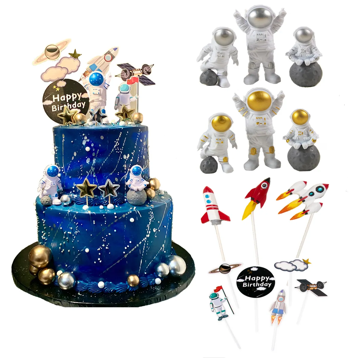 Galaxy Birthday Supplies Astronaut Cake Toppers Outer Space Astronaut ...