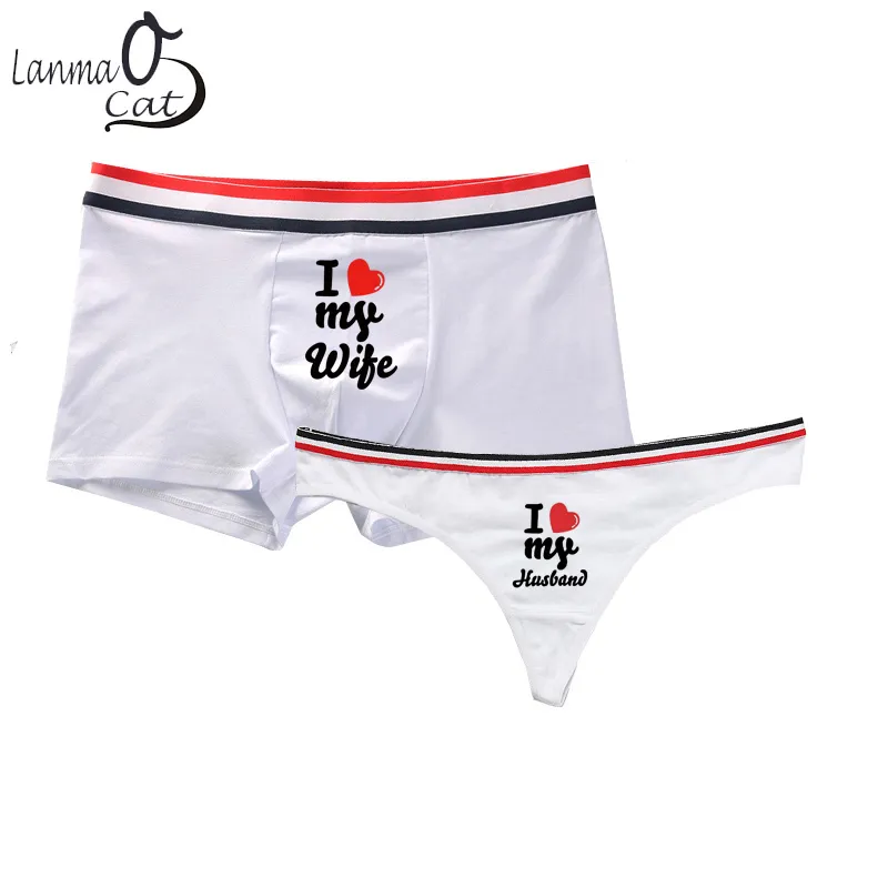 Matching Couple Underwear Set - Letter Print G-String & Boxer Shorts ...