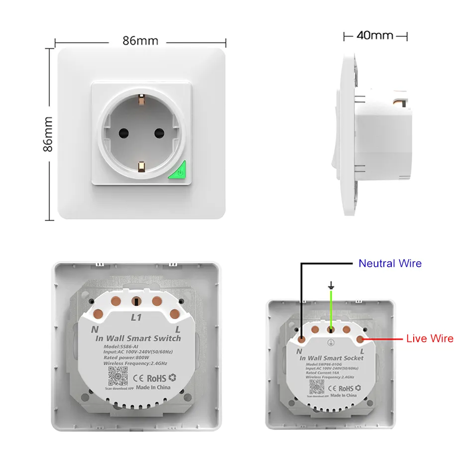 Tuya Smart Wi-Fi Power Plug: EU 16A Wi-Fi Socket Outlet With Voice ...